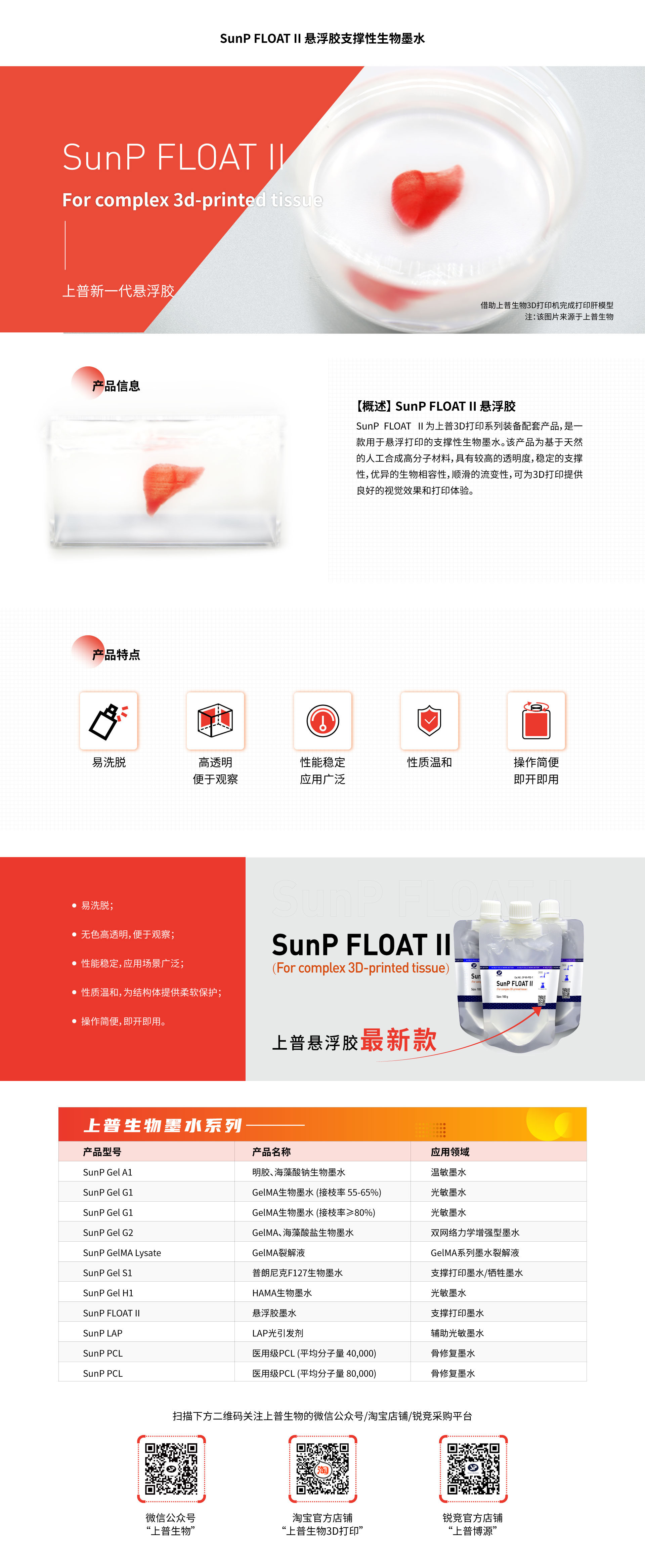 SunP FLOAT II 悬浮胶支撑性生物墨水